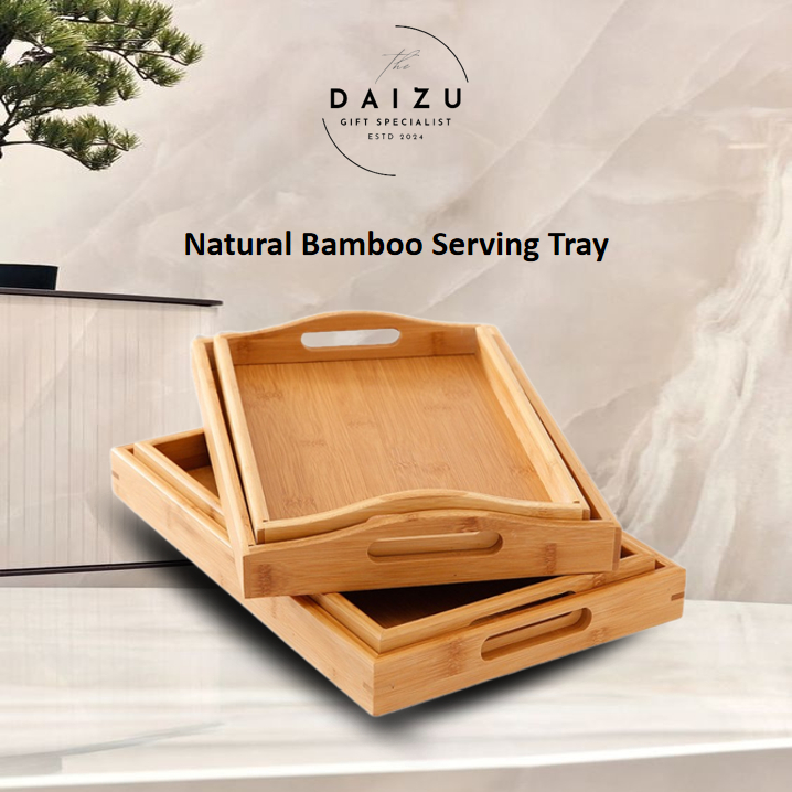 Wooden Tea Breakfast Serving Trays Craft Plain Wood Platter Bamboo Serving Trays with Handle ...