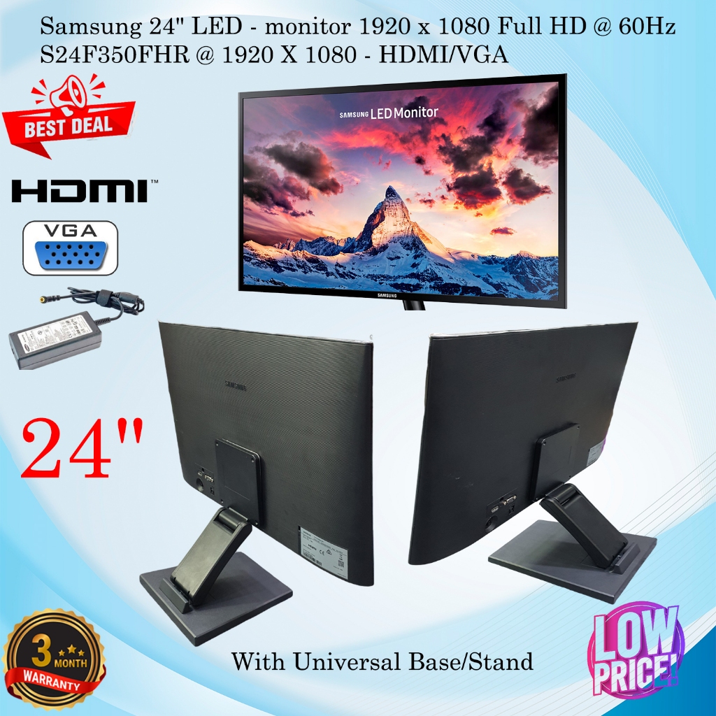 Samsung 24" LED - monitor Full HD @ 60Hz S24F350FHR 1920 X 1080 PIXELS ...