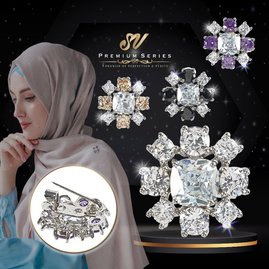 Sv Premium Brooch Tudung Mewah Kerongsang Batu Zircon High Quality ...