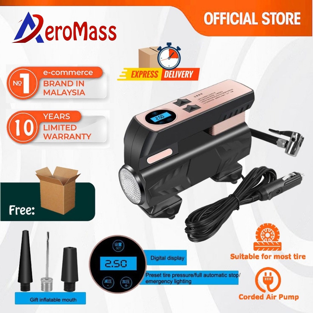 Aeromass Corded Air Pump with LED Torch Light Car Air Compressor with ...