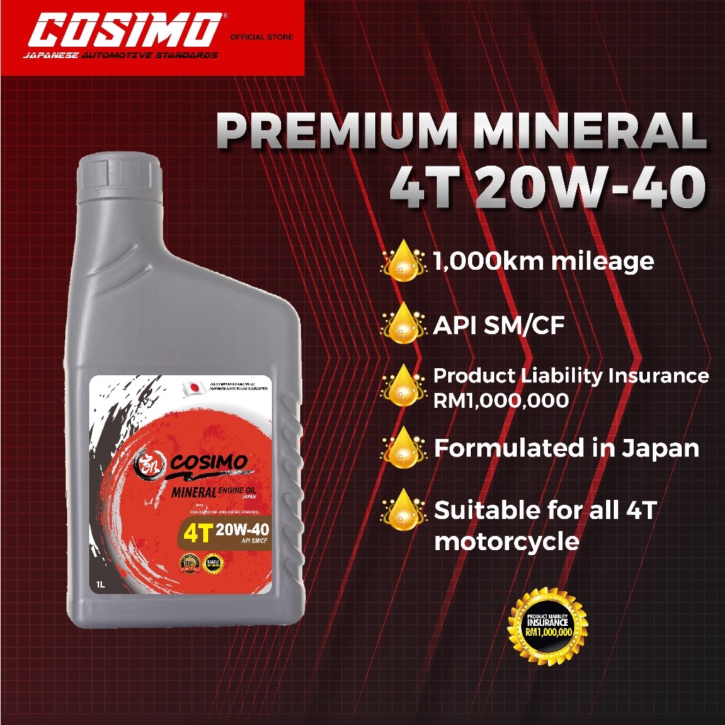 COSIMO 4T 20W-40 (1L) API SM/CF for Motorbike Motor Minyak Hitam ...