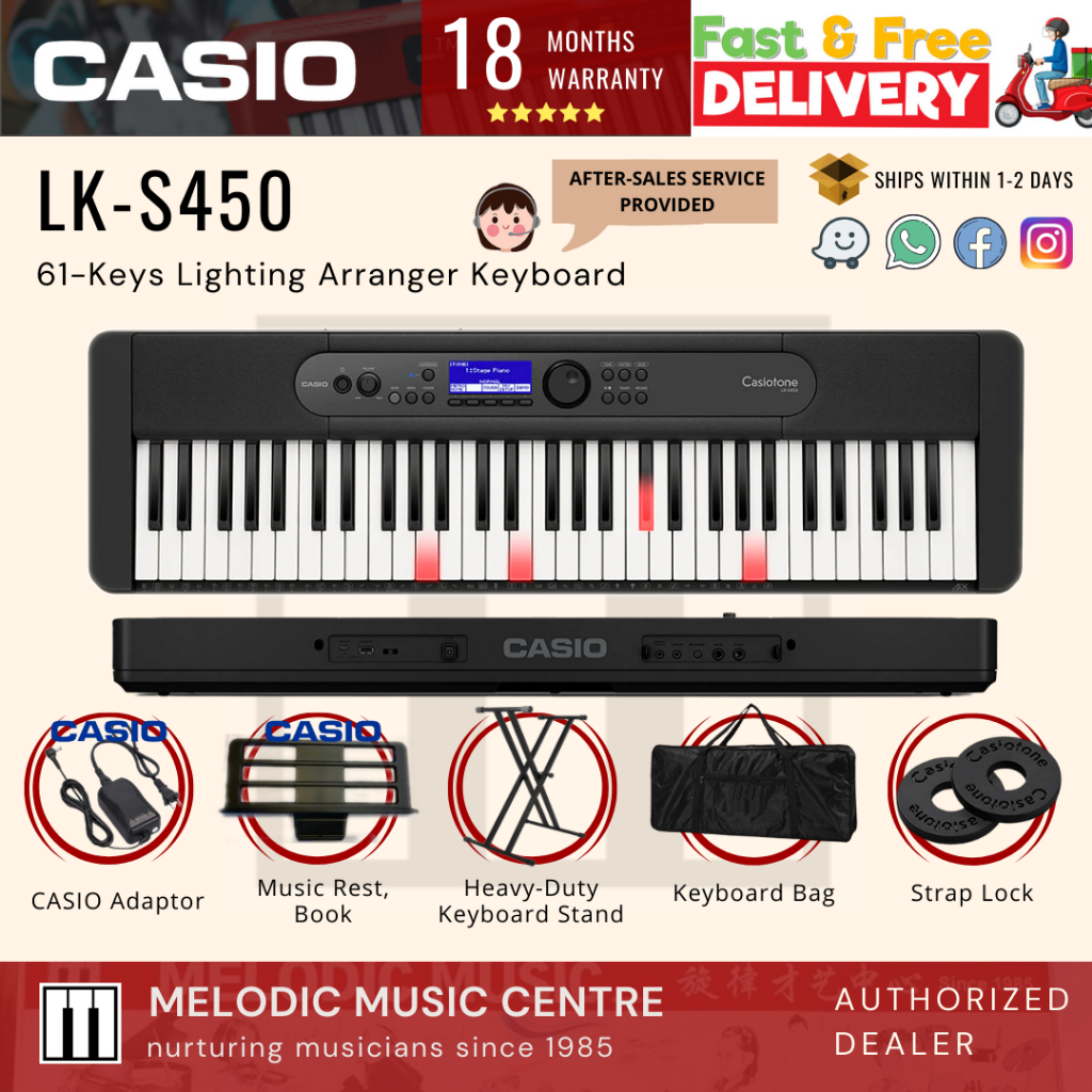 Casio LK-S450 61 Keys Lighting CASIOTONE Arranger Keyboard PACKAGE 4 ...