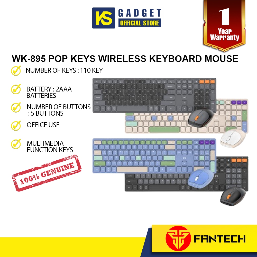 Fantech WK895 / WK-895 Pop Keys Wireless Keyboard Mouse Combo Office ...