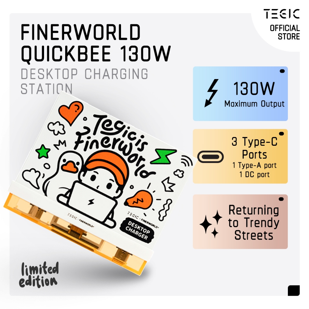 [Limited Edition]TEGIC x FINERWORLD QUICKBEE 130W Desktop Charging Station | 3 Type-C ports | 1 ...