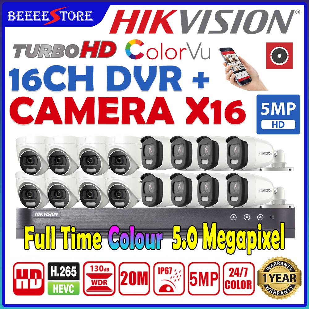 HIK HIKVISION COLORVU 5.0MP 16CH Package Set DVR + 16 Camera Super HD ...