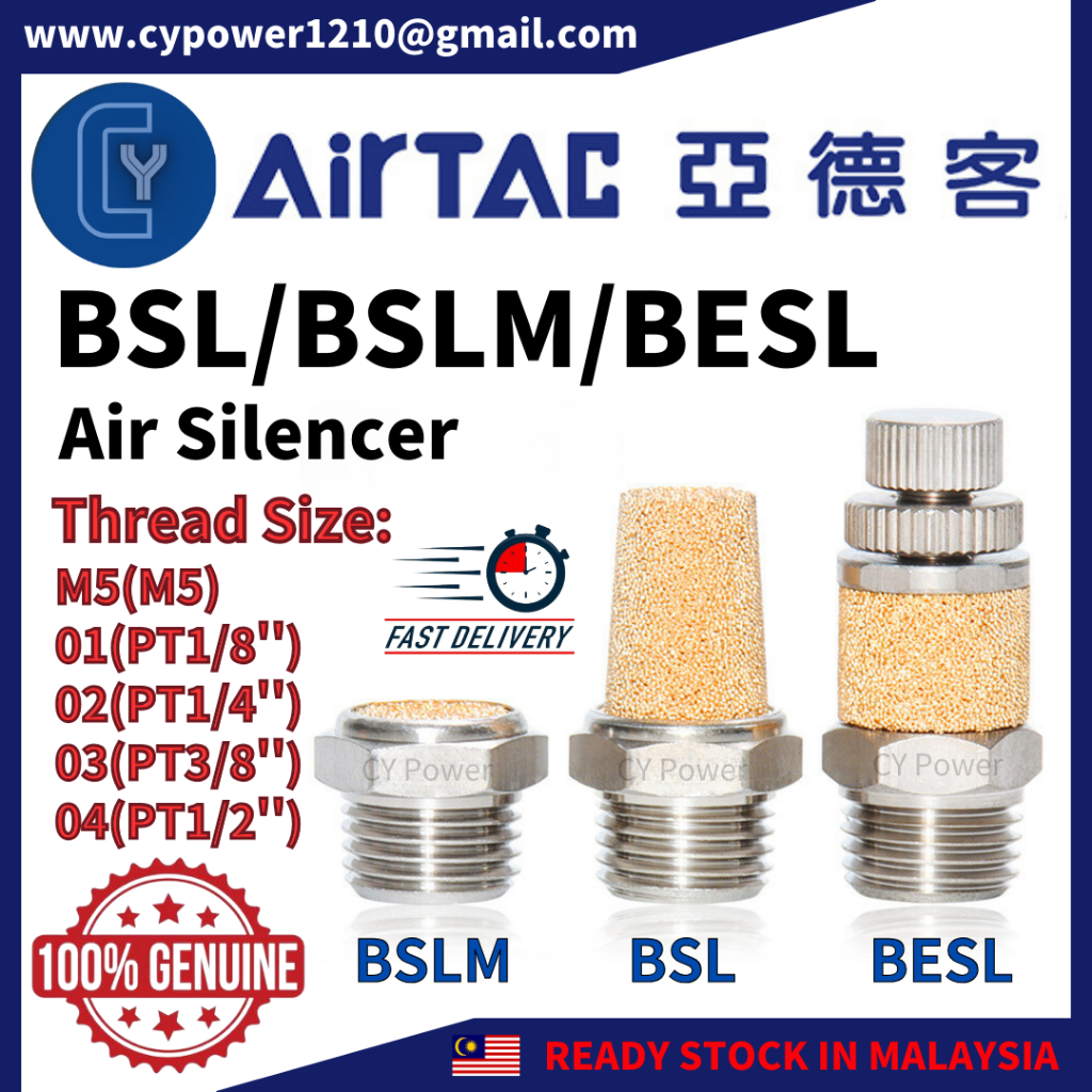 AirTAC BSLM Silencer BSL Silencer Pneumatics Silencer Thread Size M5 PT1/8 PT1/4 PT3/8 PT1/2 ...