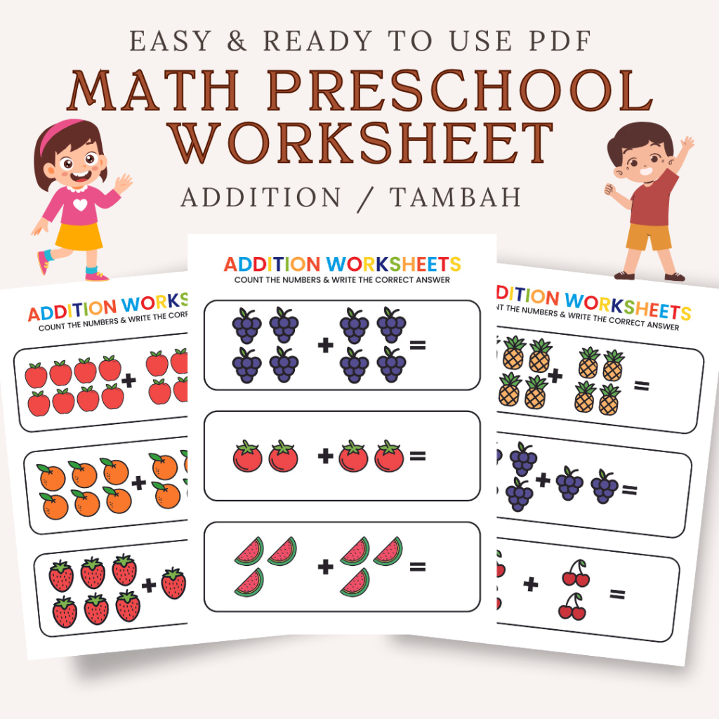 [002] PDF Addition Worksheet for Preschool, Colorful math for kids ...