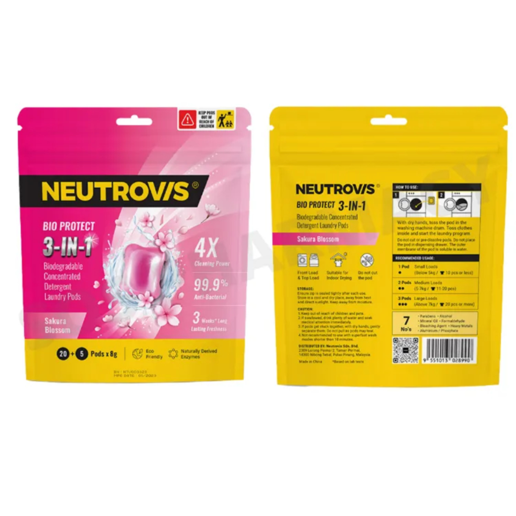 NEUTROVIS 3 IN 1 DETERGENT LAUNDRY PODS - SAKURA BLOSSOM (20+5 PODS ...