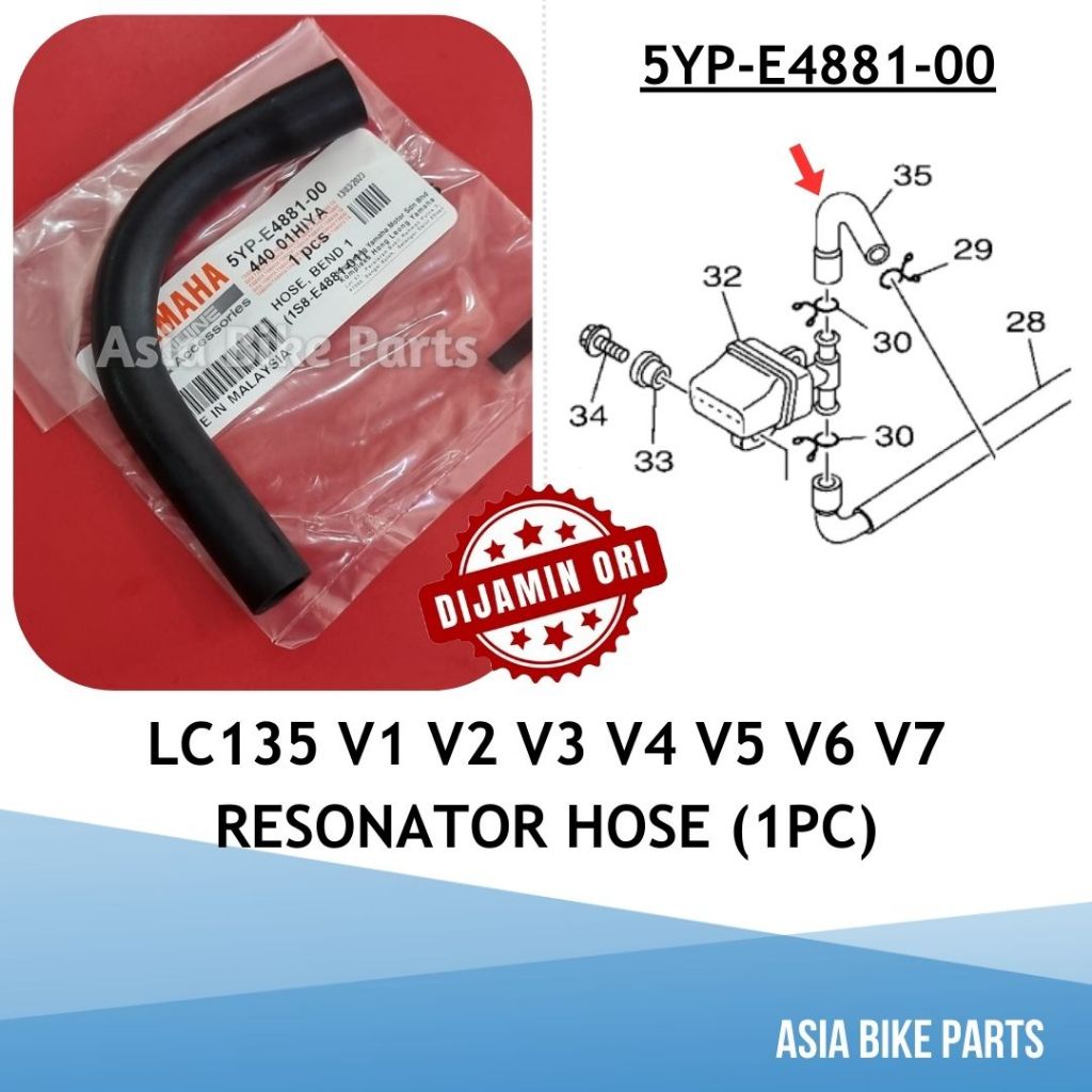 Yamaha Original LC135 V1 V2 V3 V4 V5 V6 V7 Hose Pendek Atas Resonator - 5YP-E4881-00 | Shopee ...