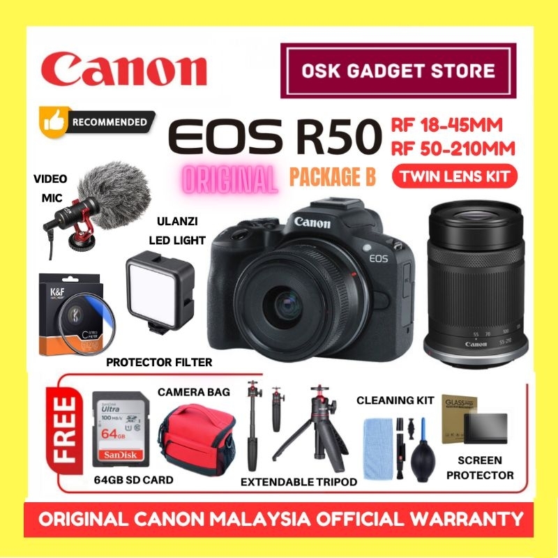 Canon EOS R50 Mirrorless Camera With Twin Lens Kit | RFS 18-45mm + RFS ...
