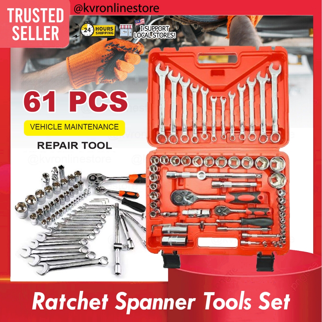 61pcs 1/2" 1/4" Heavy Duty Spanner Wrench Set Socket Ratchet ...