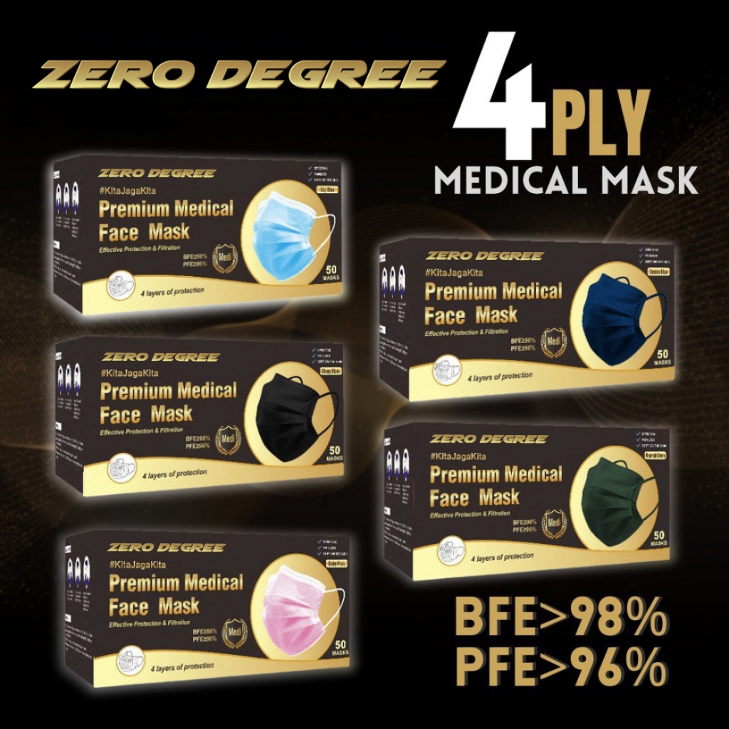 Medical Face Mask 4ply 50pcs⚡ZERO DEGREE 4ply Colour Mask Premium high ...