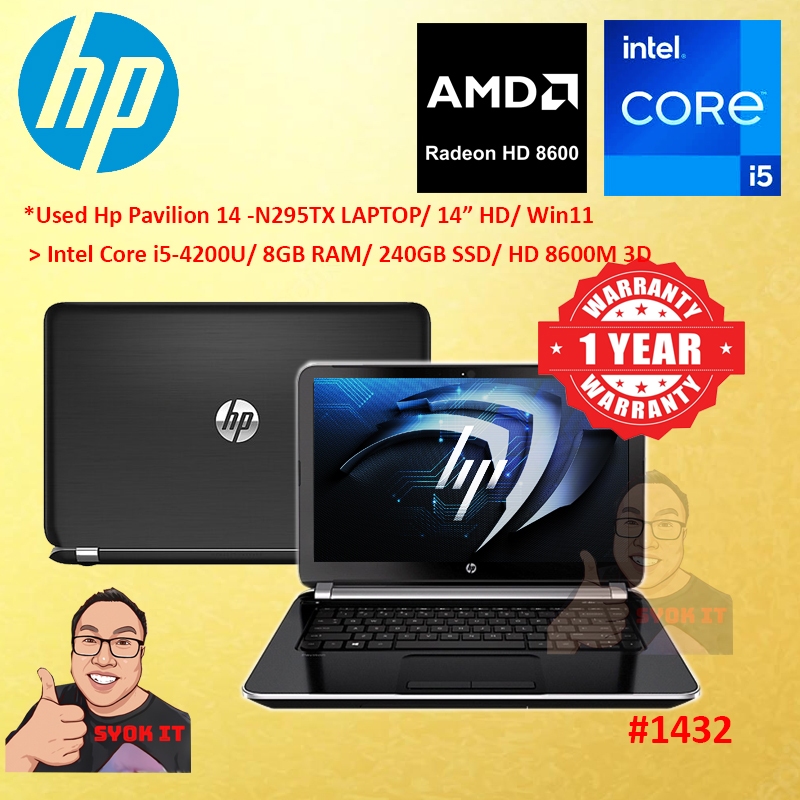 #1432 *Used HP Pavilion 14-N295TX Intel Core i5-4200U 8GB 240GB SSD ...