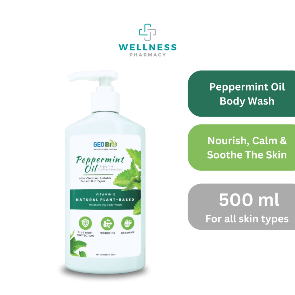 GEOBIO Body Wash 500ml, Peppermint Oil Prebiotics Ceramides Vitamin E ...
