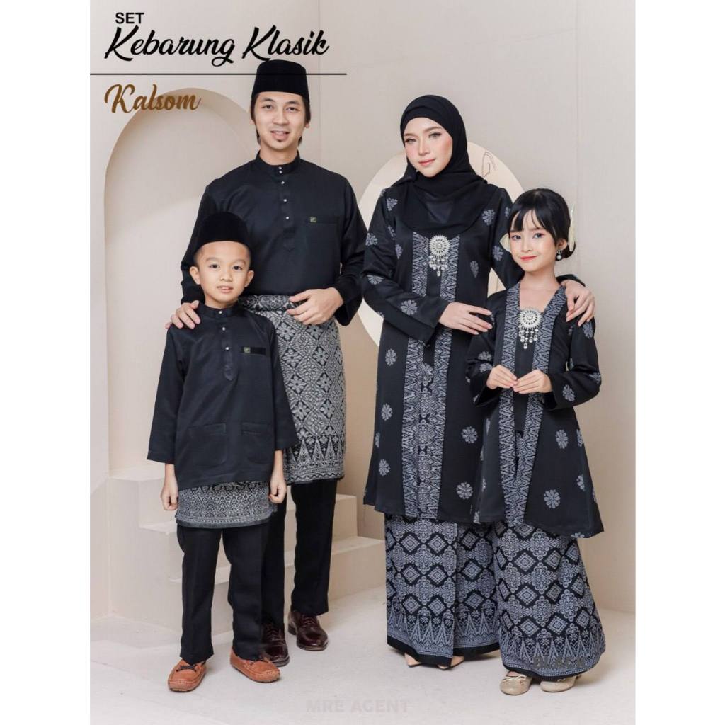 SET FAMILY BLACK 〕Baju Melayu + Kebarung Klasik Kalsom Corak Songket ...