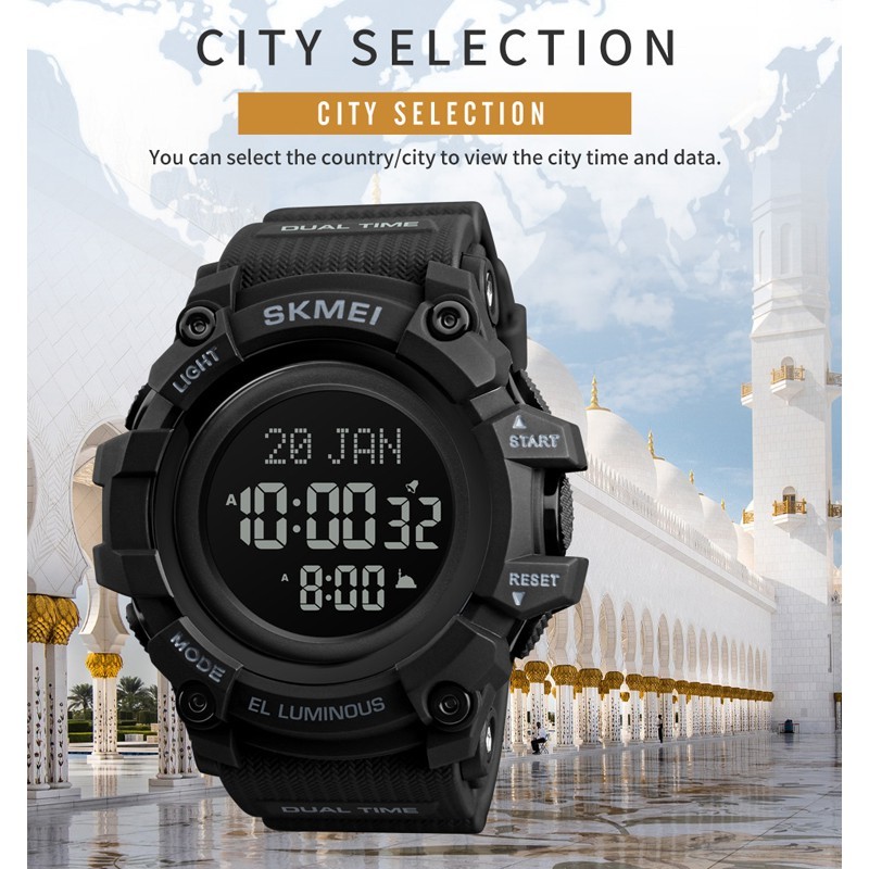 Jam Kiblat dan Watku Solat Skmei 1680 Digital Watch with Qibla ...
