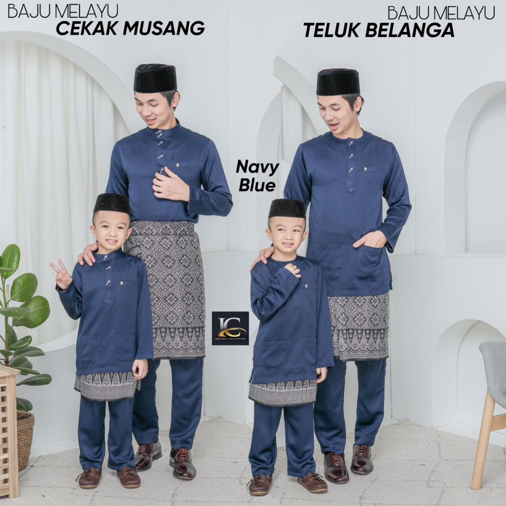BAJU MELAYU MODEN NAVY BLUE TELUK BELANGA DAN CEKAK MUSANG SEDONDON AYAH DAN ANAK | Shopee Malaysia
