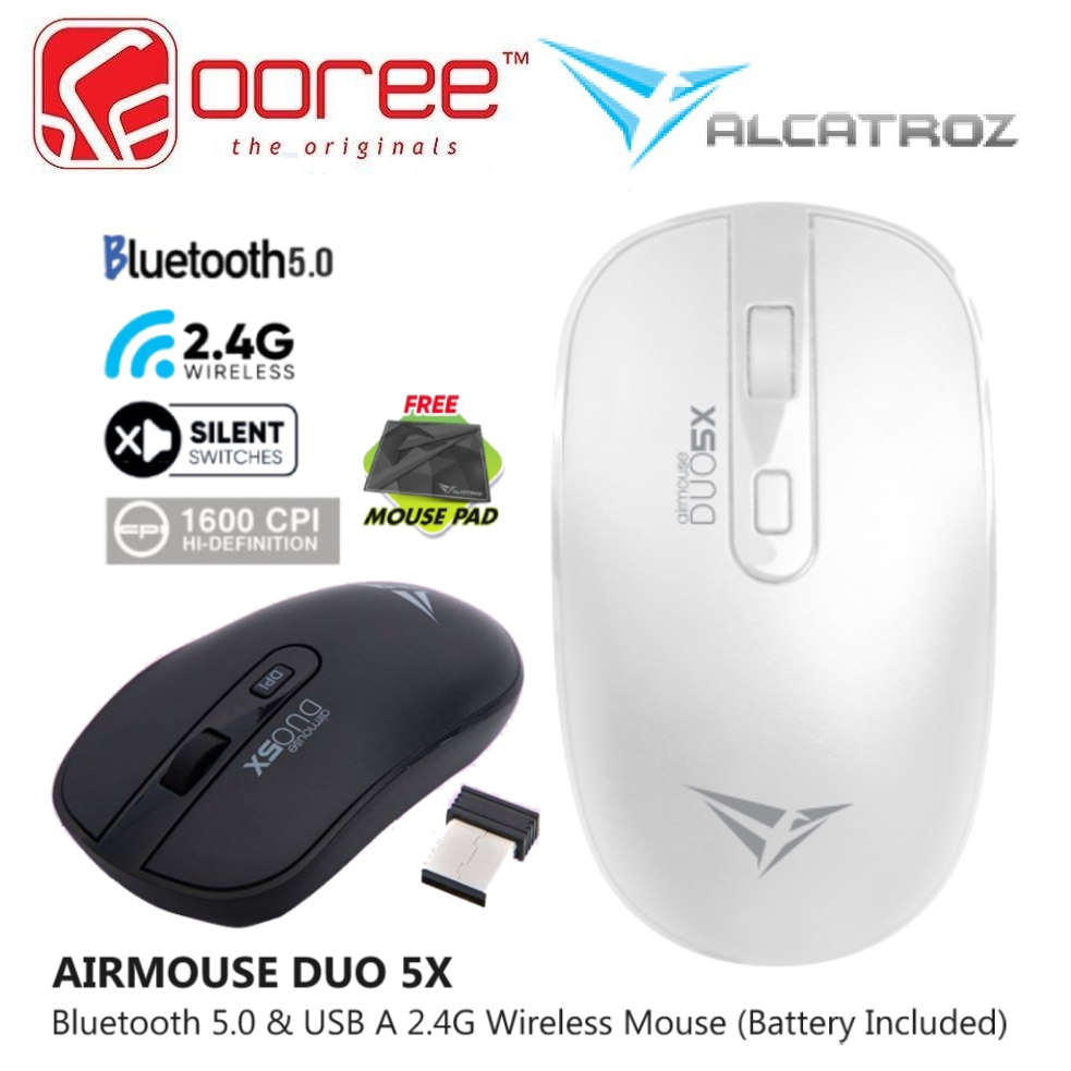 ALCATROZ AIRMOUSE DUO 5X WIRELESS MOUSE BLUETOOTH 5.0 + 2.4G / 1600 CPI ...