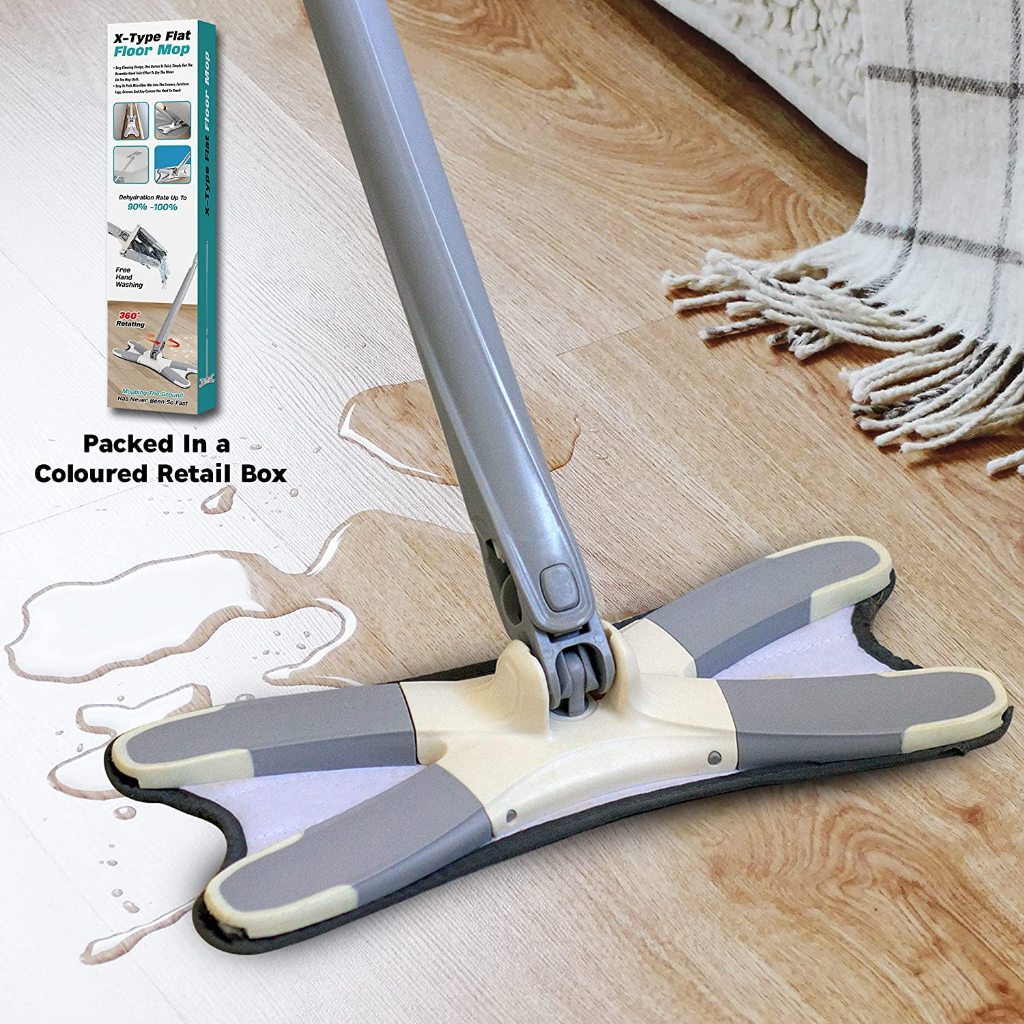 X Shape Hand Free Lazy Mop x mop Hand Free Self-Twisting Flat Mop with Microfiber Fabric Mop Pad ...