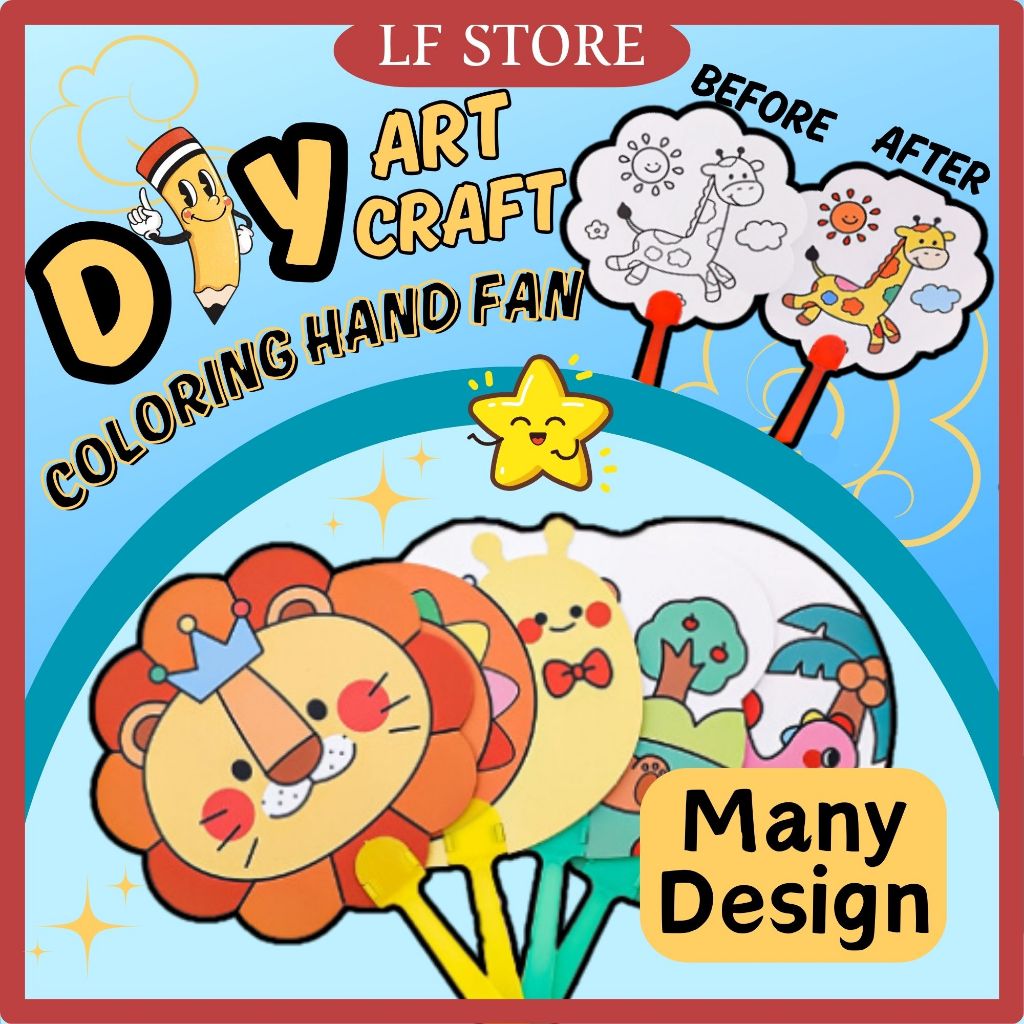 DIY Kids Art Craft Coloring Cartoon Hand Fan Craft Kindergarten ...
