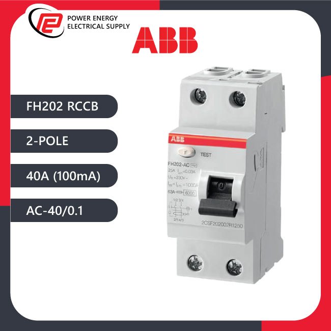 ABB RCCB/ELCB FH202 AC-40/0.1 (100mA) | 2 POLE (2P) | Shopee Malaysia