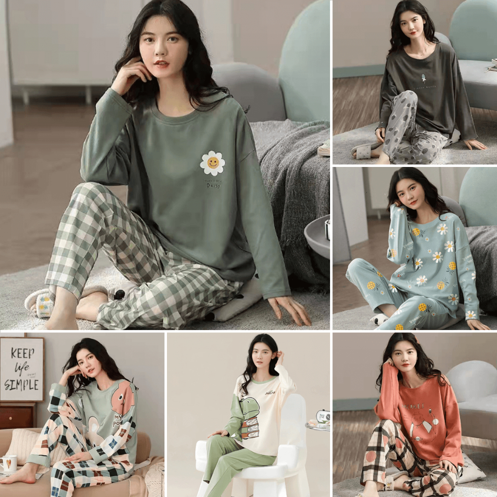 Baju tidur plus size Pajamas long sleeve 7-point pants suit two cartoon household clothes night ...