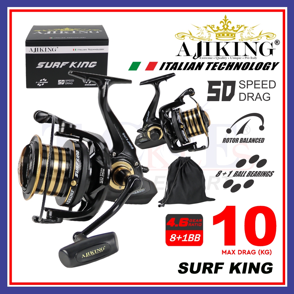10kg Max Drag Ajiking Fishing Reel Surf King (8+1BB) 4.6:1 Spinning ...