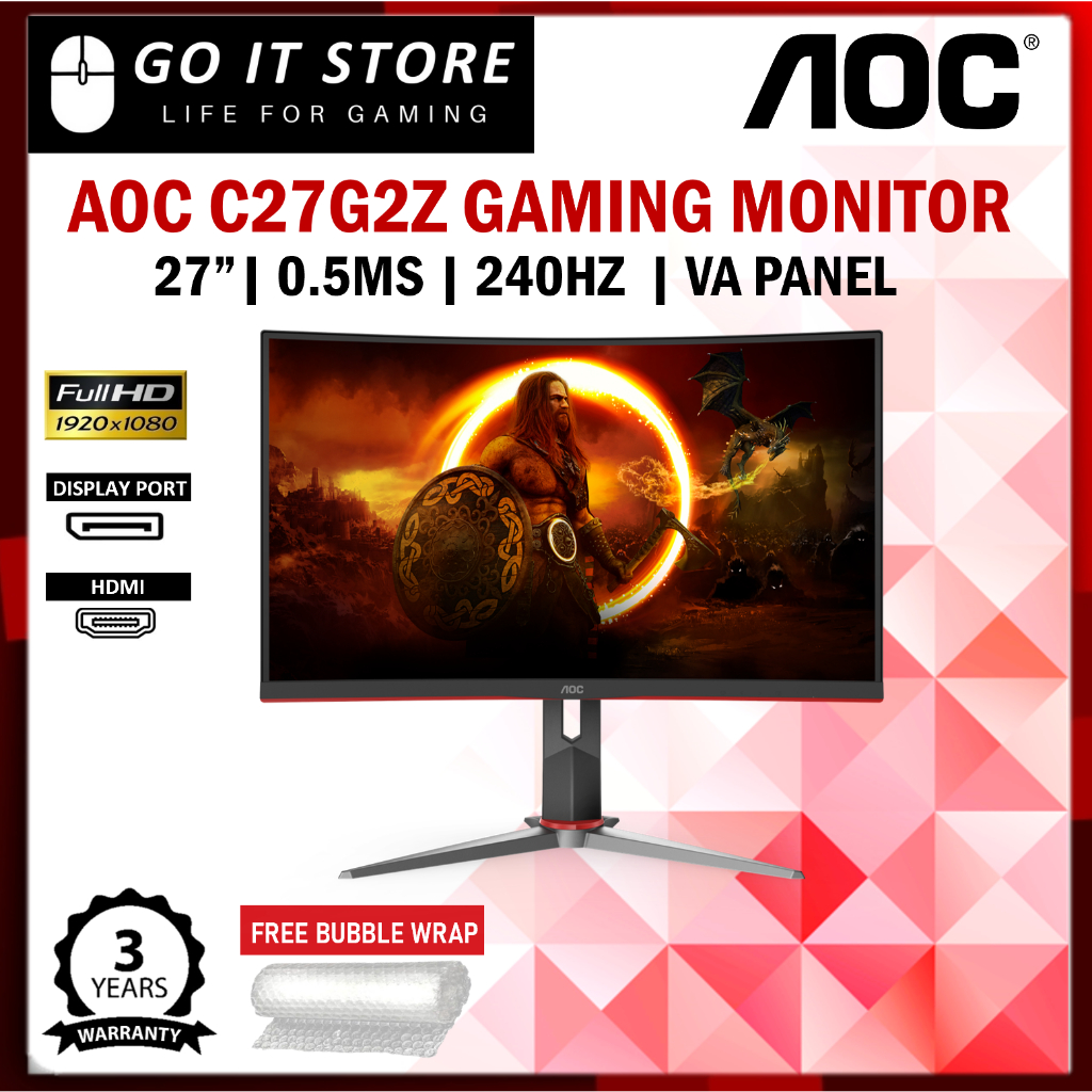 AOC C27G2Z 27" 0.5ms 240Hz FHD VA FreeSync Curve Gaming Monitor (HDMI ...