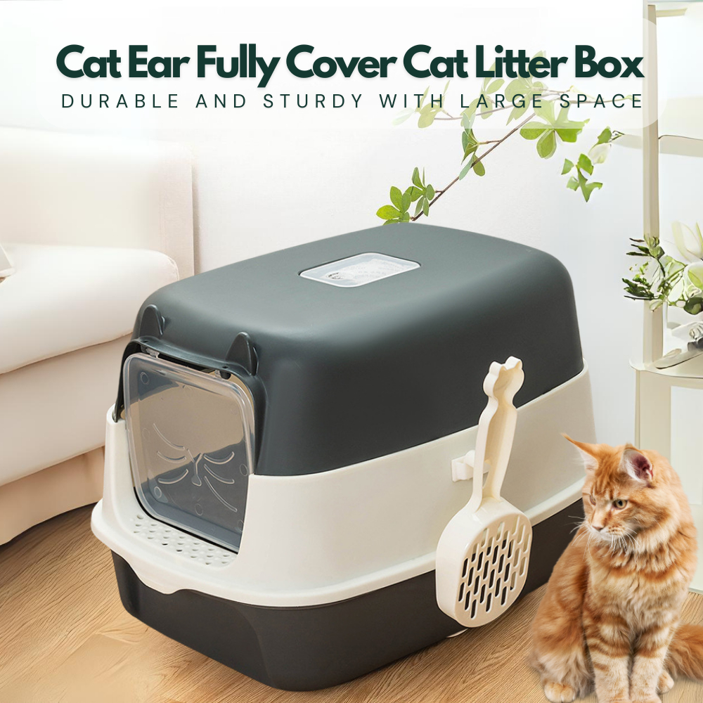 Cat Ear Fully Enclosed Cat Potty Cat Litter Box Kitty Splash-proof ...