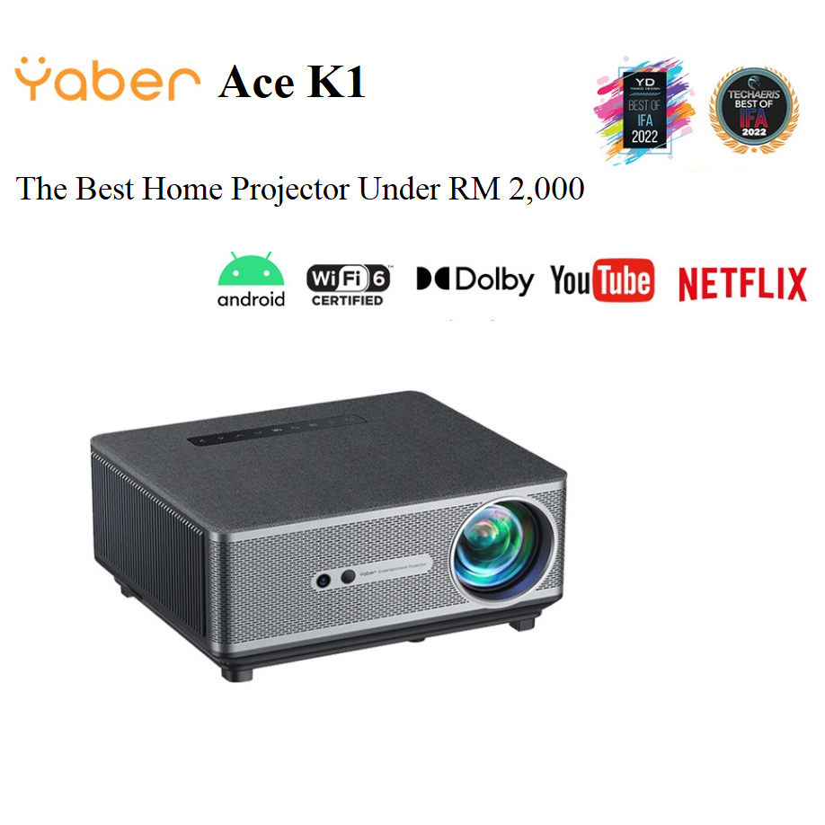 Yaber Ace K1 Projector, Home Theater Projector, 650 ANSI Ultra Bright, WiFi 6 and Bluetooth ...