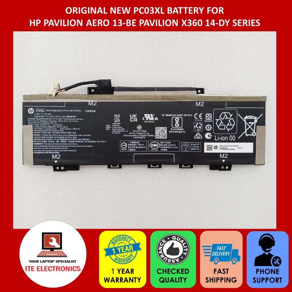 ORIGINAL NEW PC03XL HP PAVILION AERO 13-BE PAVILION X360 14-DY SERIES ...