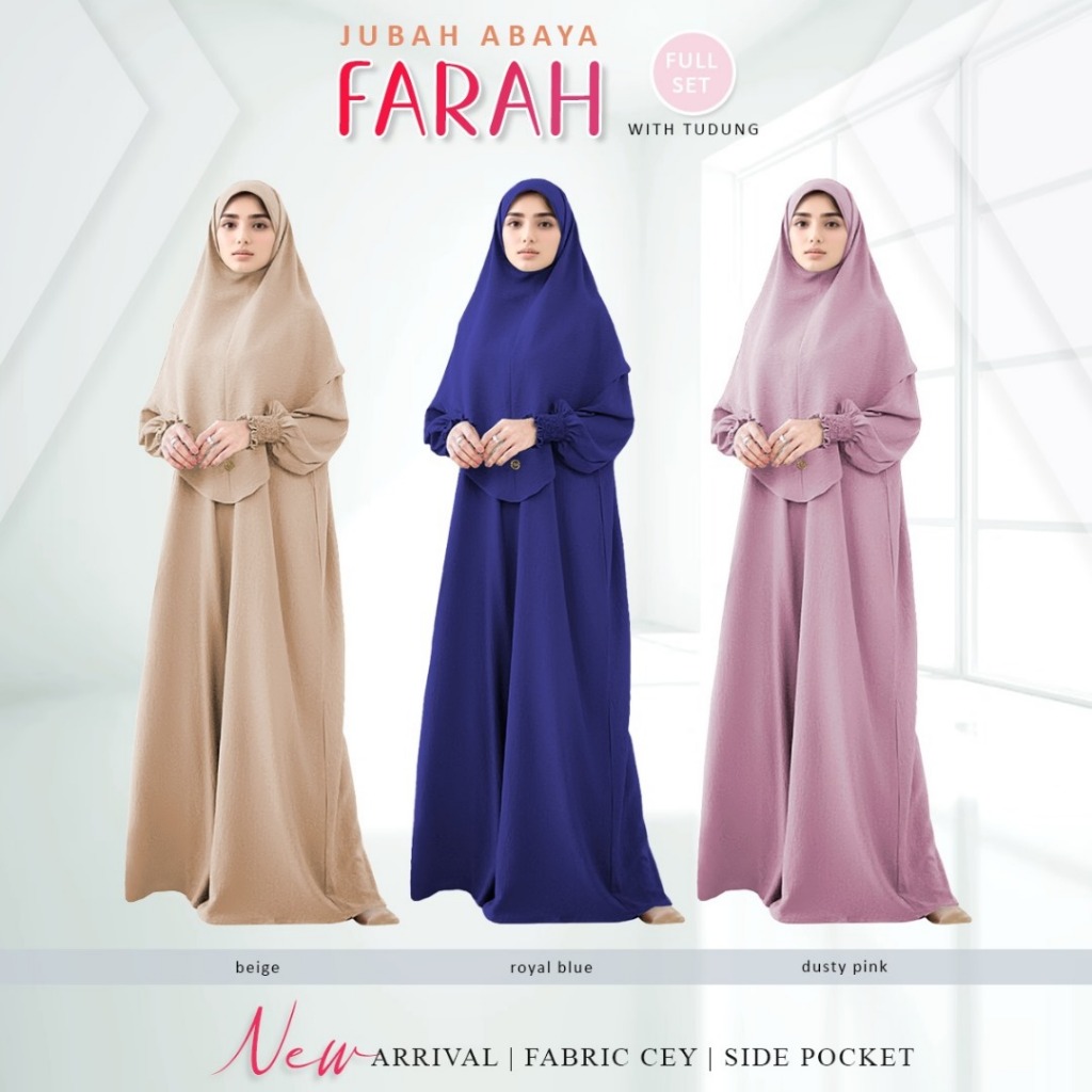 New Season Arrival Jubah Abaya Farah Free Size With Tudung Sarung (Full Set) CEY Plain by AL ...