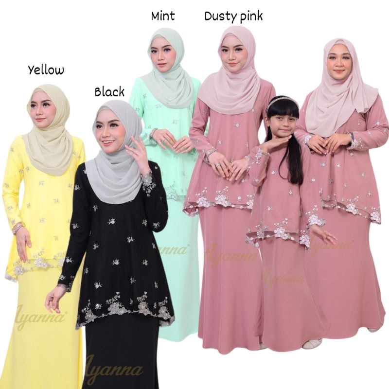 BAJU RAYA 2024 BAJU KURUNG MINI RIAU MODEN FLORAL LACE SEDONDON IBU ...