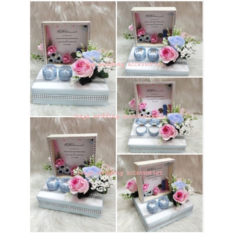 gubahan frame mas kahwin 3d + 2 pc bekas cincin(light pink,baby blue ...