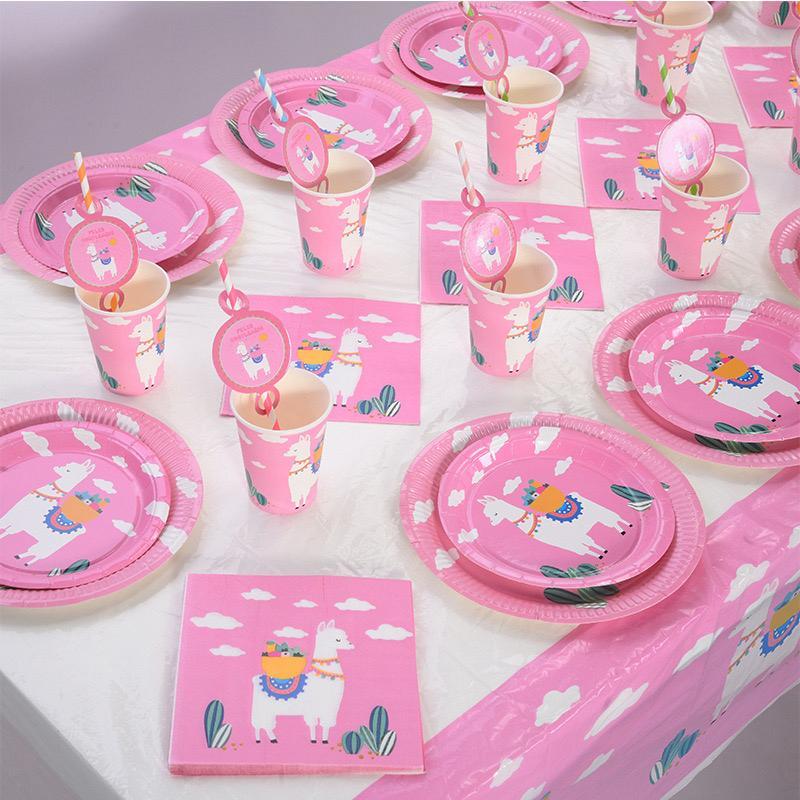 YS Alpaca Theme Birthday Party & Decorations - Tableware Set (Paper ...