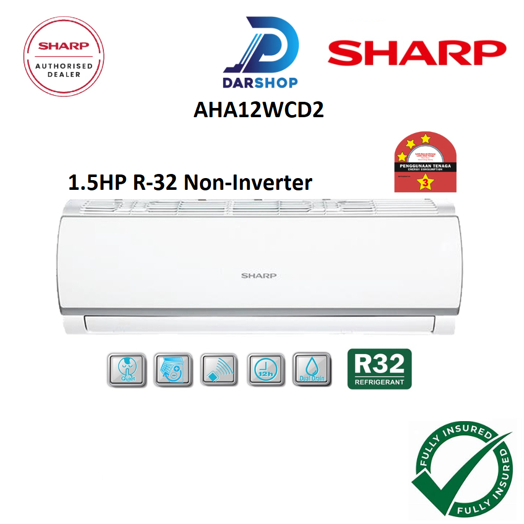 Sharp Aircond 1.5 HP R32 Non Inverter Aircond Penghawa Dingin Air Cond Aircon 冷氣機 AHA12WCD2 ...