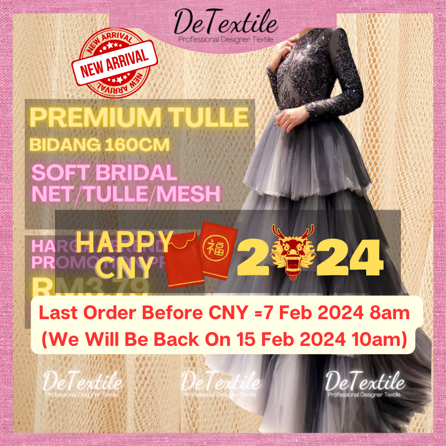 DeTextile Premium Tulle Bridal Soft Net Kain Net Lembut Murah Bidang ...