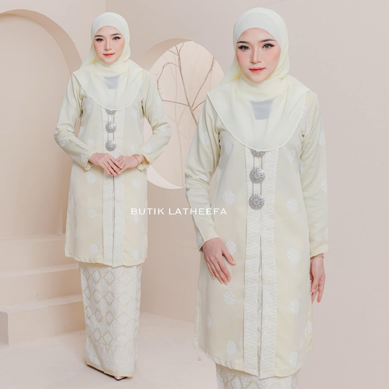 SET BAJU NIKAH - KEBARUNG KEBAYA LABUH CREAM CORAK SONGKET BUNGA TABUR ...