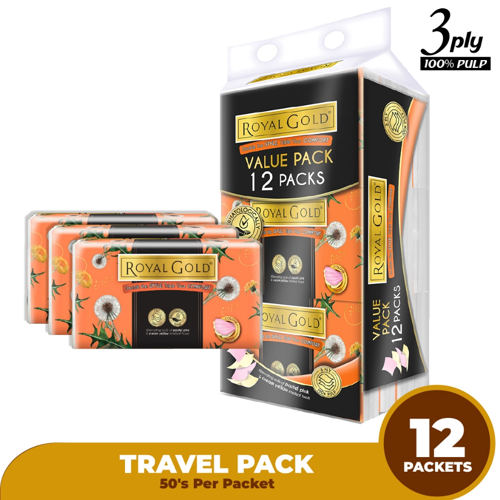 SKM Royal Gold Twin Tone Travel Pack 3PLY (50's x 12 Packets) Tisu L206 ...