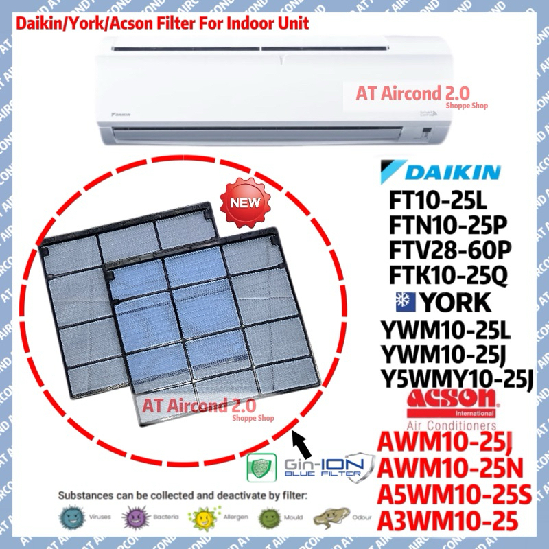 DAIKIN Aircond Filter Gin-ion Blue Filter 1.0HP 1.5HP 2.0HP 2.5HP FT/FTN/FTV10/15 YWM10/15J/L/M ...