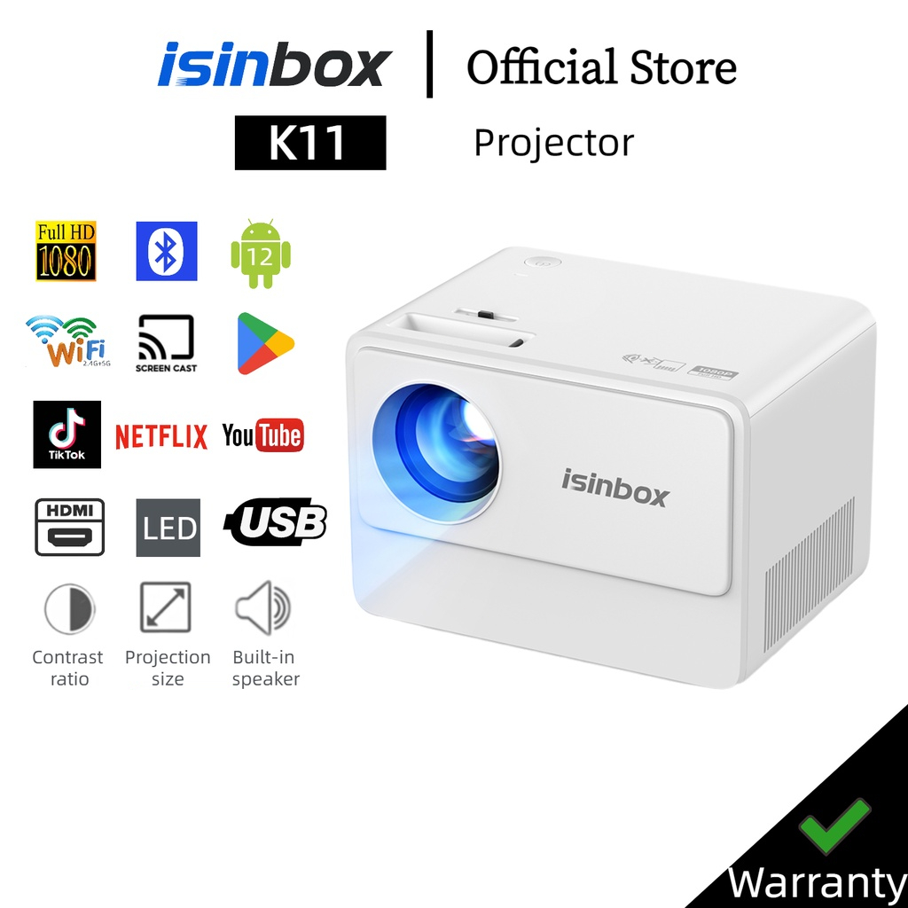 isinbox K11 Android 12 Projector 4K WIFI Bluetooth Smart Projector Home ...