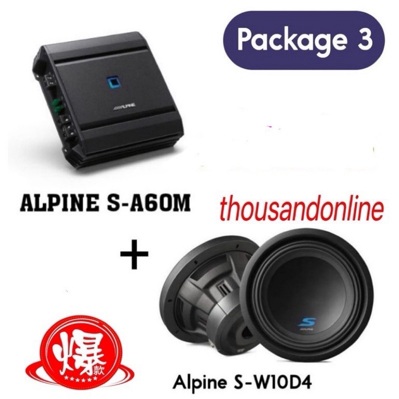 ALPINE S-A60M (S-SERIES MONO SUBWOOFER AMPLIFIER) + ALPINE S-W10D4 ...