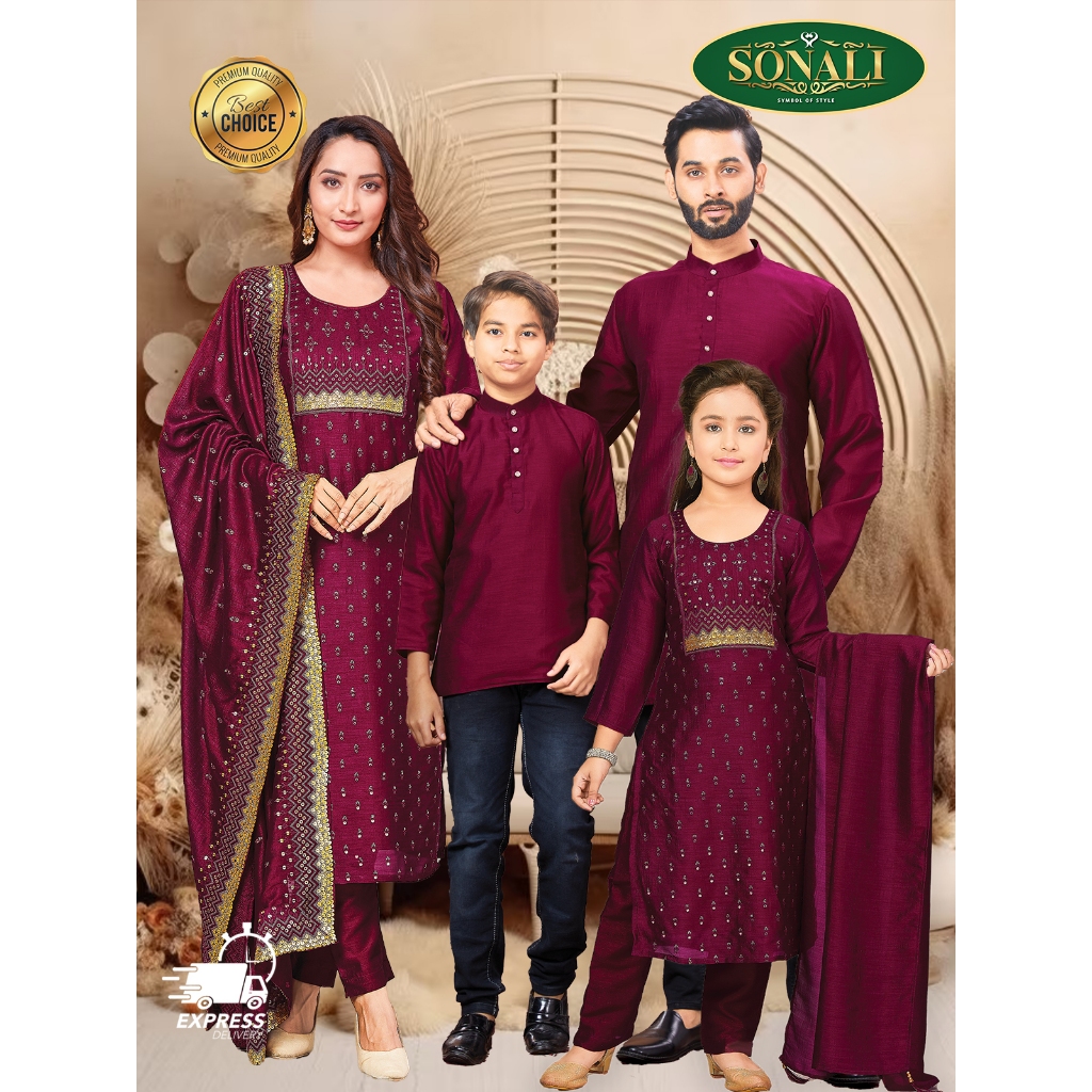 Sonali Family Collection Men's & Boy's Top Kurta / Women's & Girl's Set ...