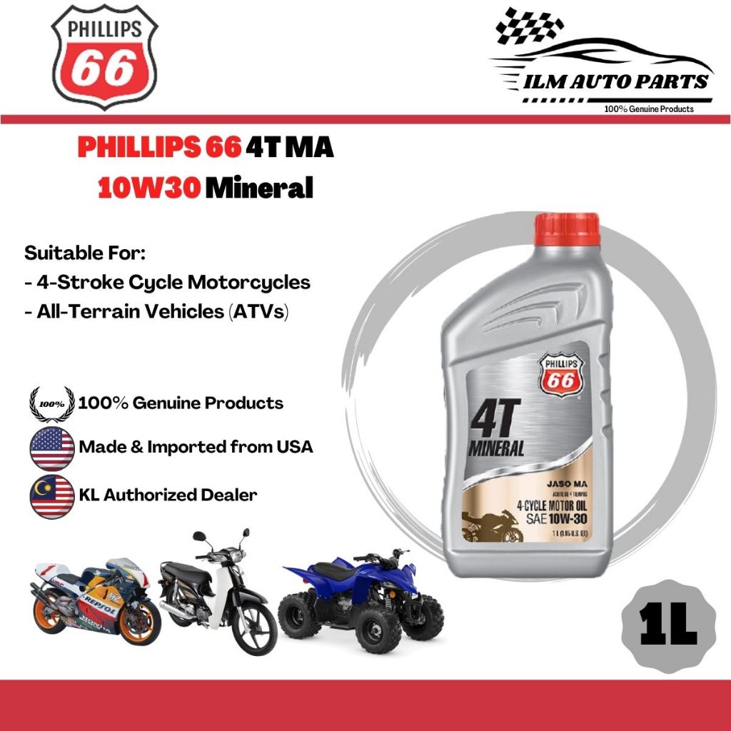 [ILM] PHILLIPS 66 4T 10W30 1L Mineral Engine Oil Motorcycle Lubricant [Minyak Hitam Enjin Motor ...