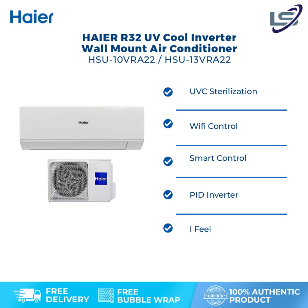 [Nur Rebate] HAIER 1HP/1.5HP/2.0HP UV Cool Smart Inverter Air Conditioner VRA22 Series UVC ...