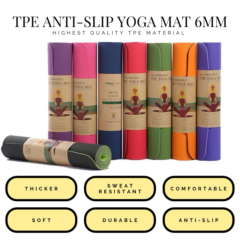 Forest Fitness Exercise Yoga Mat TPE 6mm 五颜六色有背带的乳胶运动垫 Warna Tikar ...