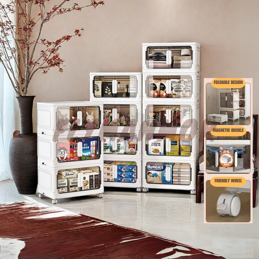 TRANSPARENT CABINET Storage Box Foldable and Stackable Cabinet Storage ...