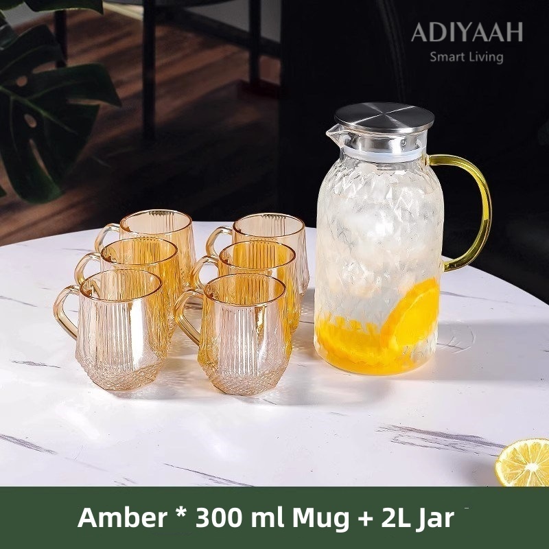 Set cawan dan Jug Glass Jar Mug Set for Serving Guest /Set Cawan Air ...