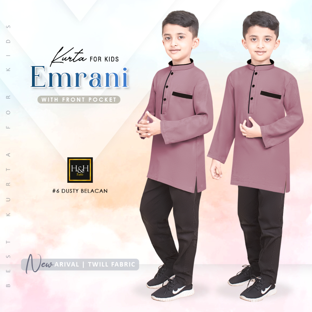 * New Arrival * Kurta Emrani Kanak-Kanak Lelaki Plain with front Pocket ...
