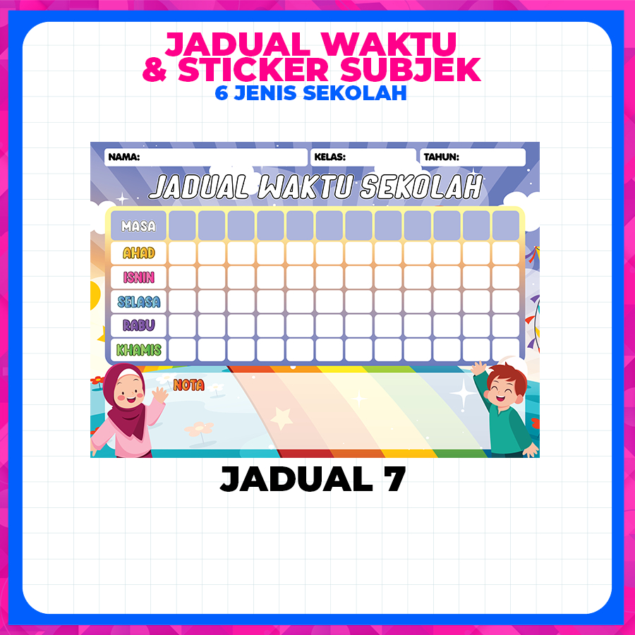 Jadual Waktu Kelas boleh ubah, Sticker Subjek 6 Jenis Sekolah Murid ...